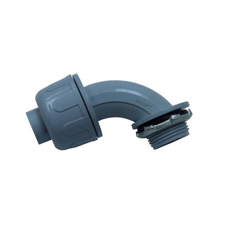 CONECTOR LIQUID-TIGHT CURVO A 90° NO-METALICO 3/4, MCA. CHD.